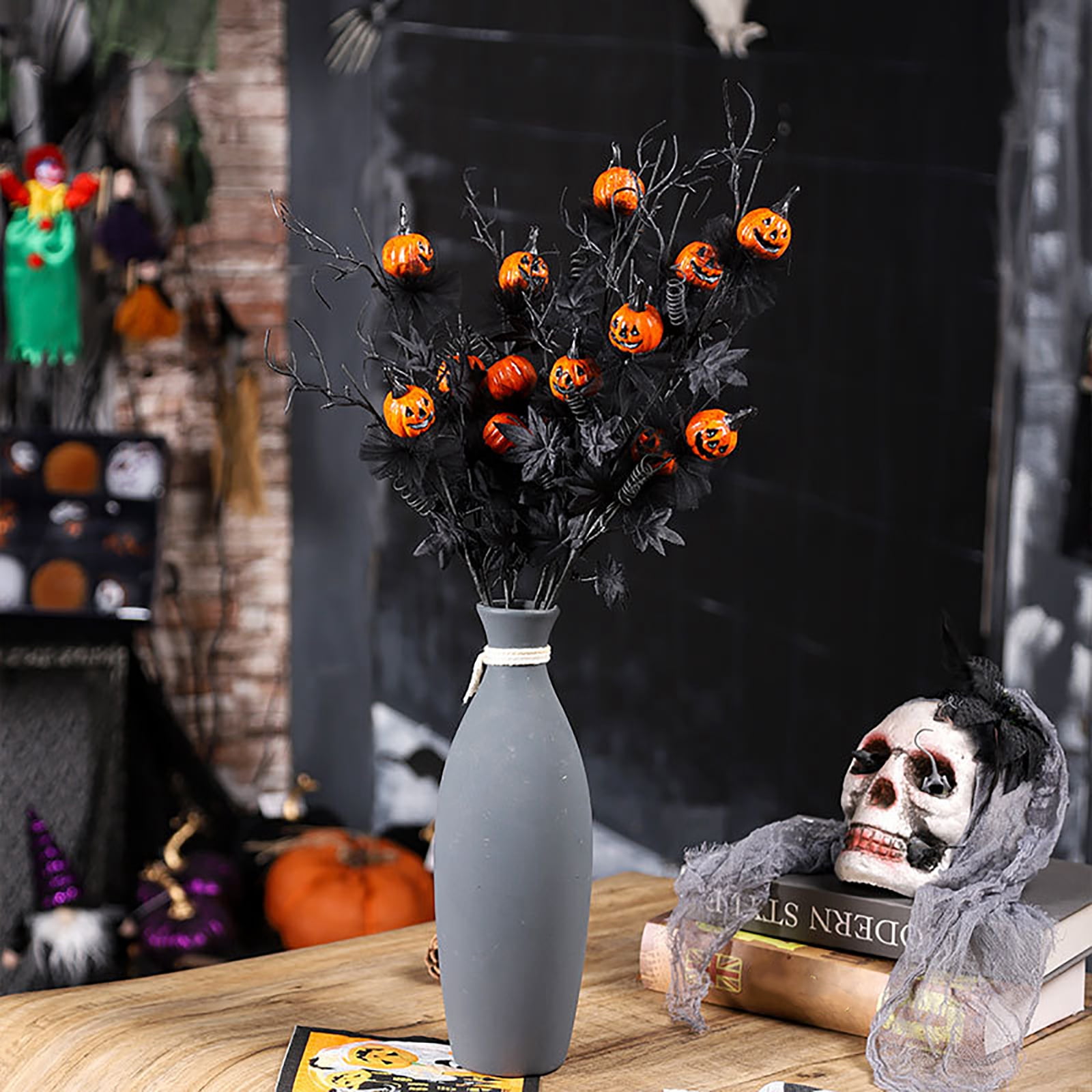 5PCS Halloween Artificial Black Flowers Picks, Halloween Picks Stems ...