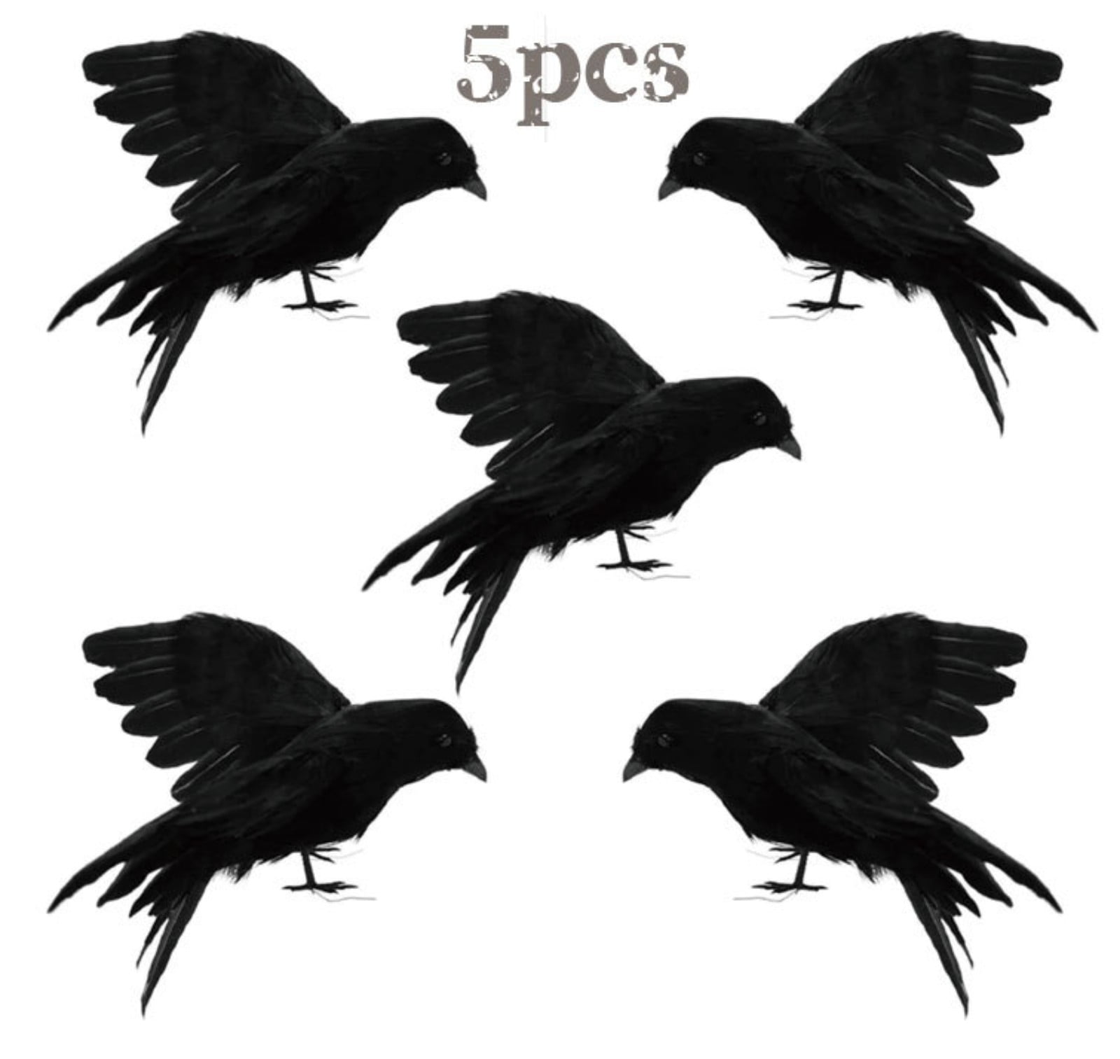5PCS Halloween Crow Raven 7.8" Feather Bird, Black Prop Fake Birds ...