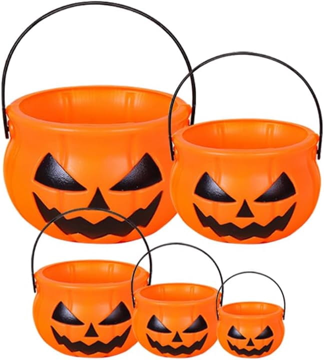 5PCS Halloween Pumpkin Buckets, 5 Size Portable Trick or Treat Pumpkin ...