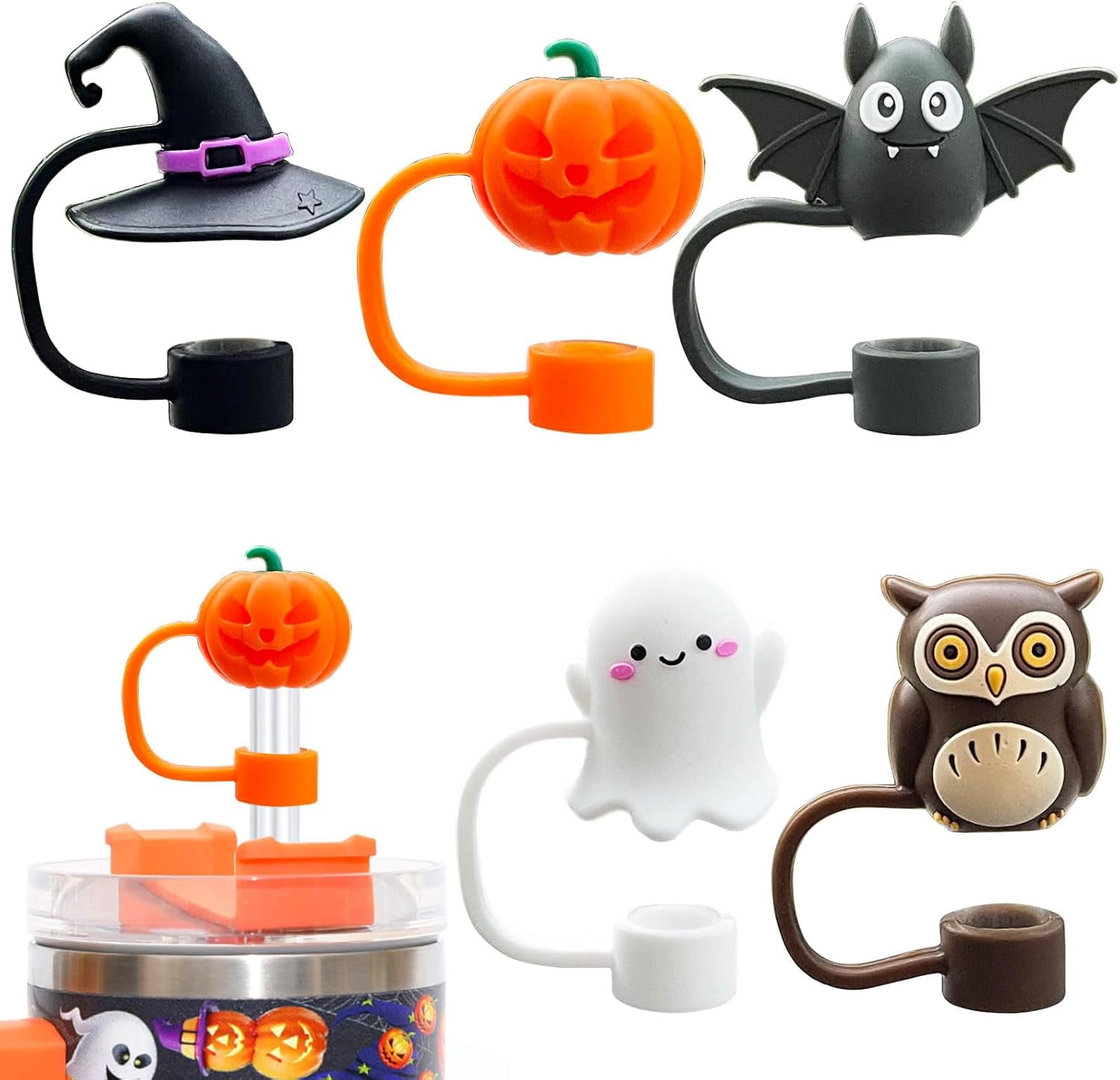 5PCS Halloween Straw Cover Cap for Stanley Cup, Silicone Straw Topper ...