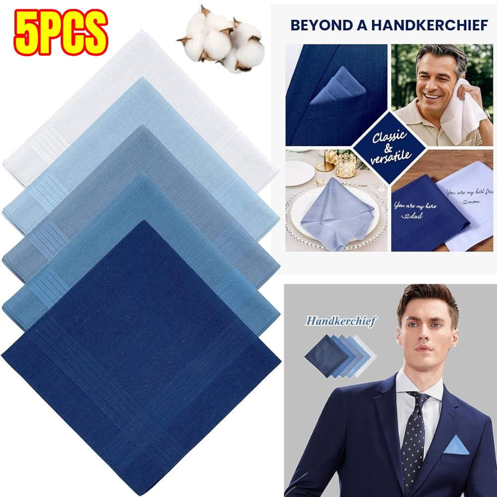 5PCS Handkerchiefs 100% Pure Cotton Handkerchiefs with Stiching ...