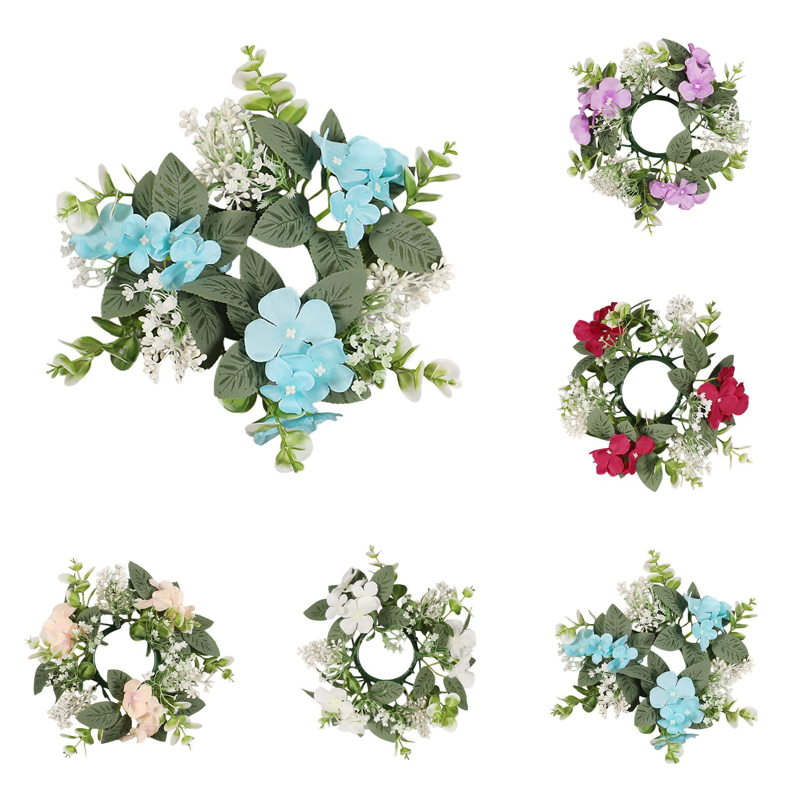 5PCS Hydrangea Candle Rings - Floral Candle Wreaths for Pillar Candles ...