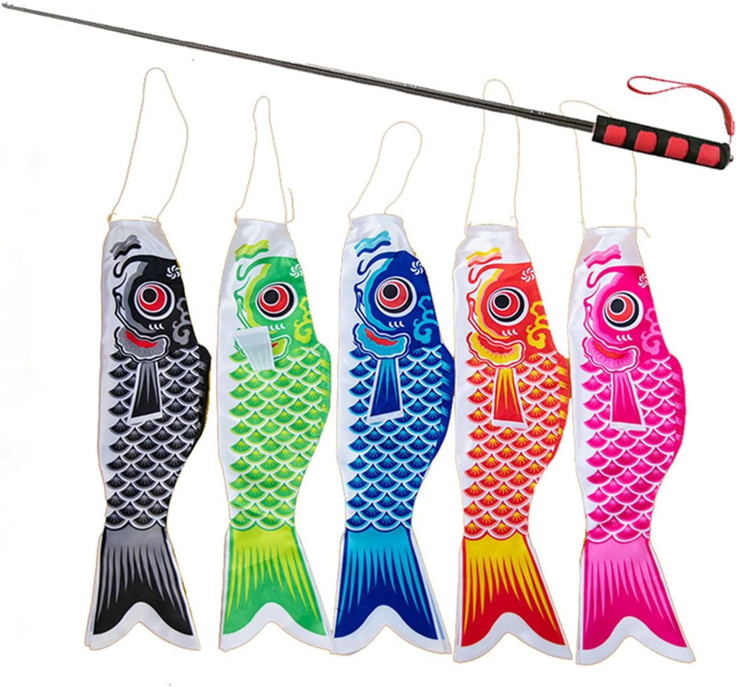 5PCS Japanese Carp Windsock and 1.6M Telescopic Handheld Flagpoles ...