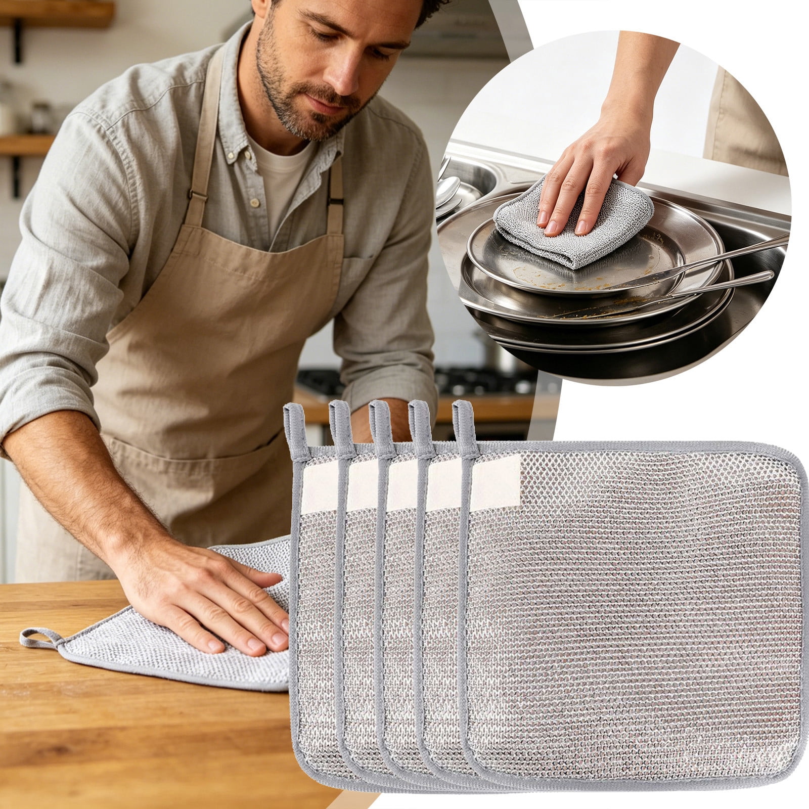 5PCS Kitchen Cleaning Gloves, Thickened Non-Stick Oil Dishcloth ...
