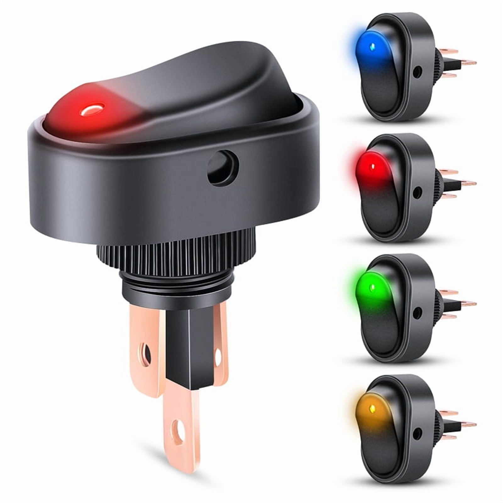 5PCS LED Lighted Rocker Switch 12V Illuminated on Off Toggle Switch 30A ...