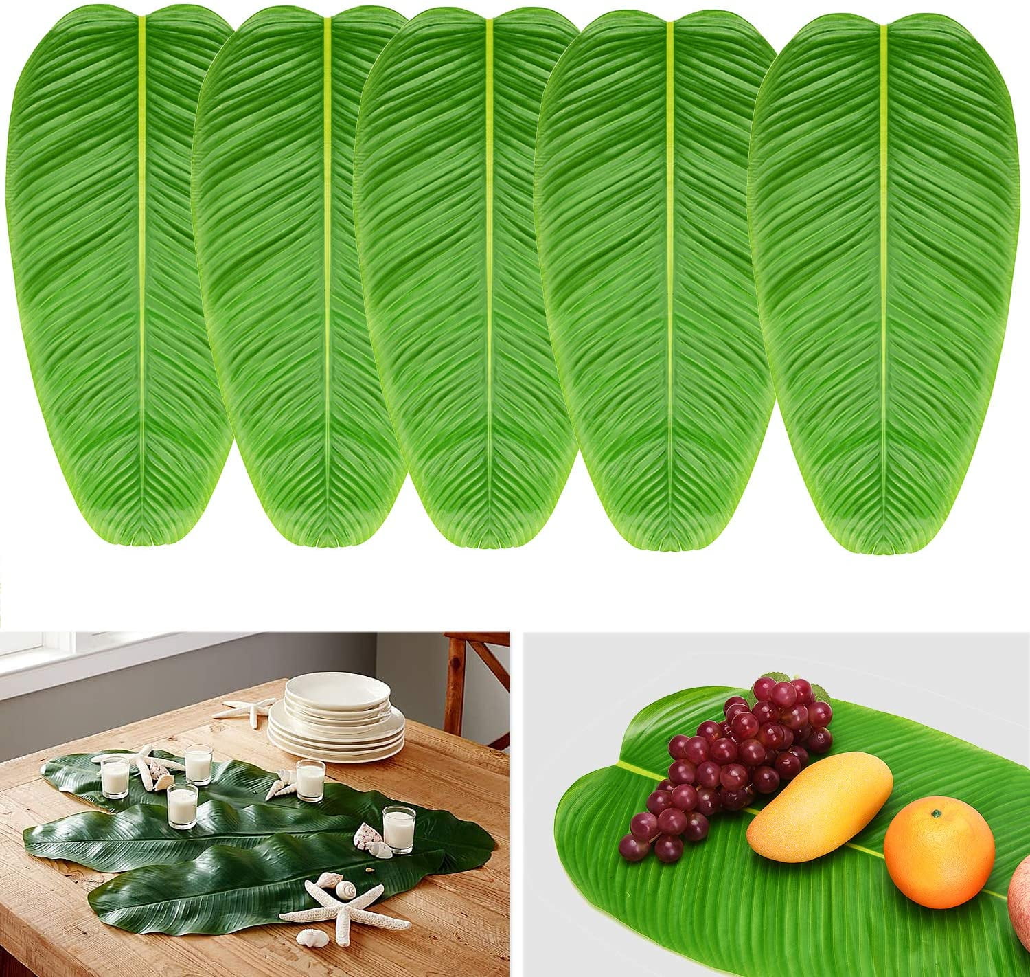 5PCS Large Artificial Banana Leaves, Faux Tropical Leaves for Hawaiian ...