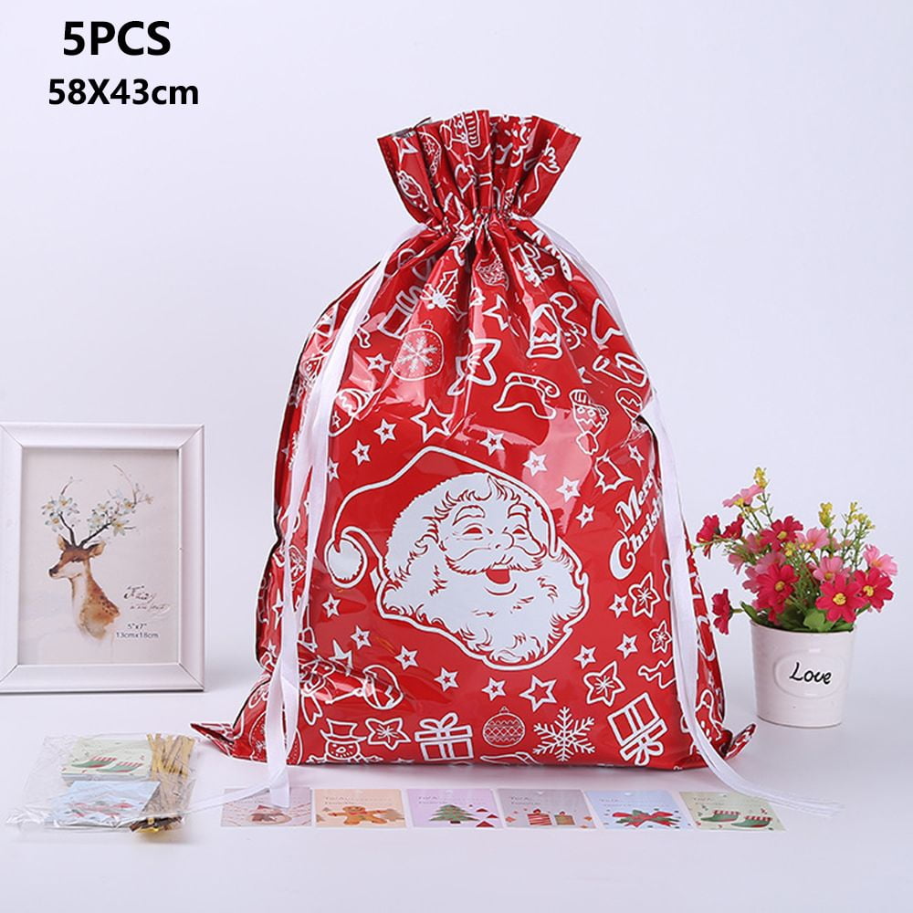 5PCS Large Christmas Sacks Reusable Drawstring Wrap Present Gift Party ...