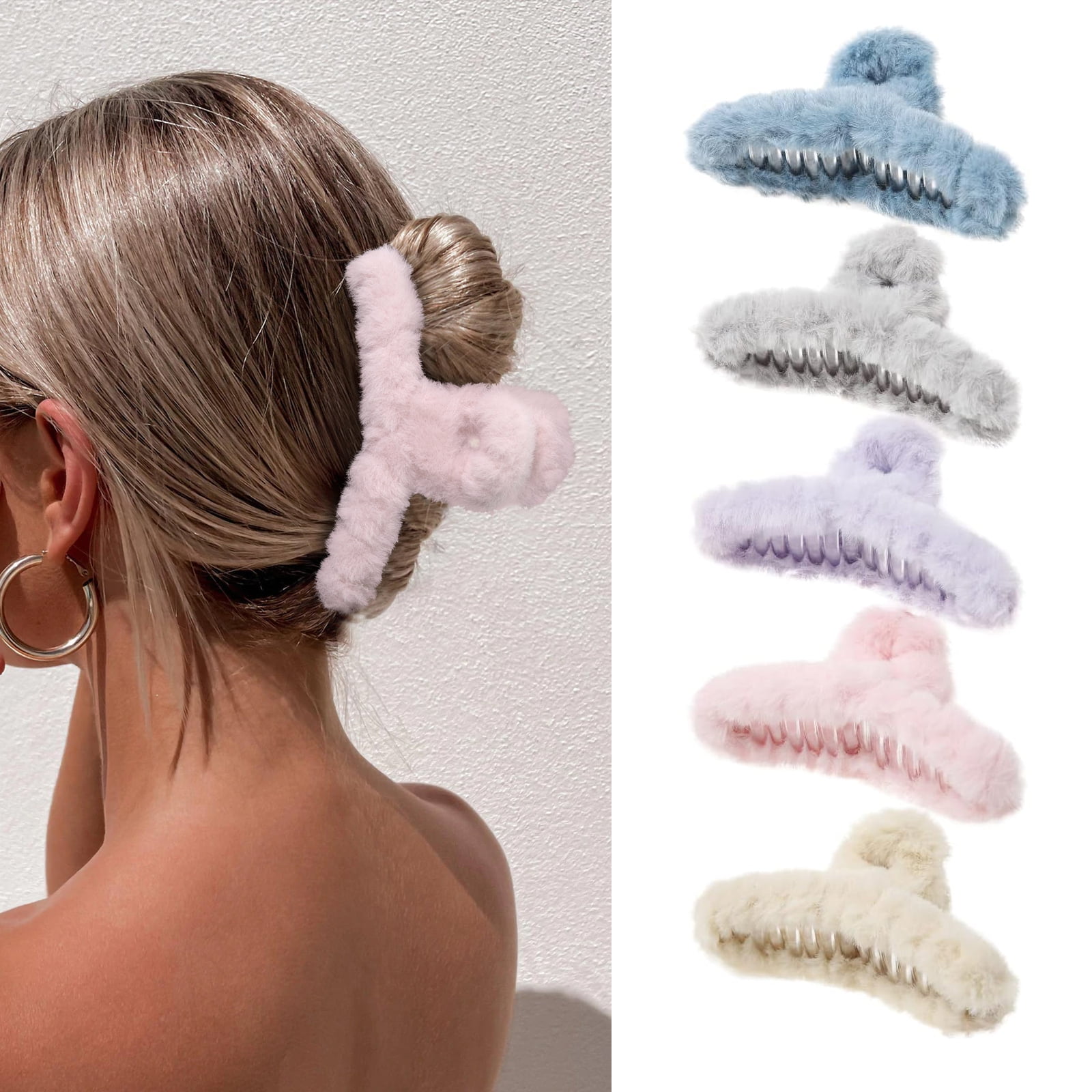 5PCS Large Claw Hair Clips for Thick Hair Big Fuzzy Hair Clips for ...