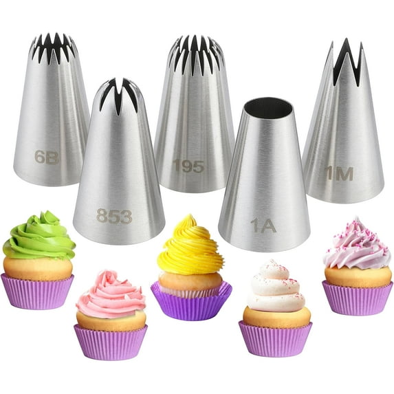 5PCS Large Piping Tips Set, Stainless Steel Cake Decorating Tips ...