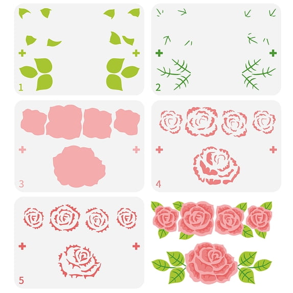5PCS Layered Rose Banner Painting Stencil 8.3x11.7inch Reusable Rose ...