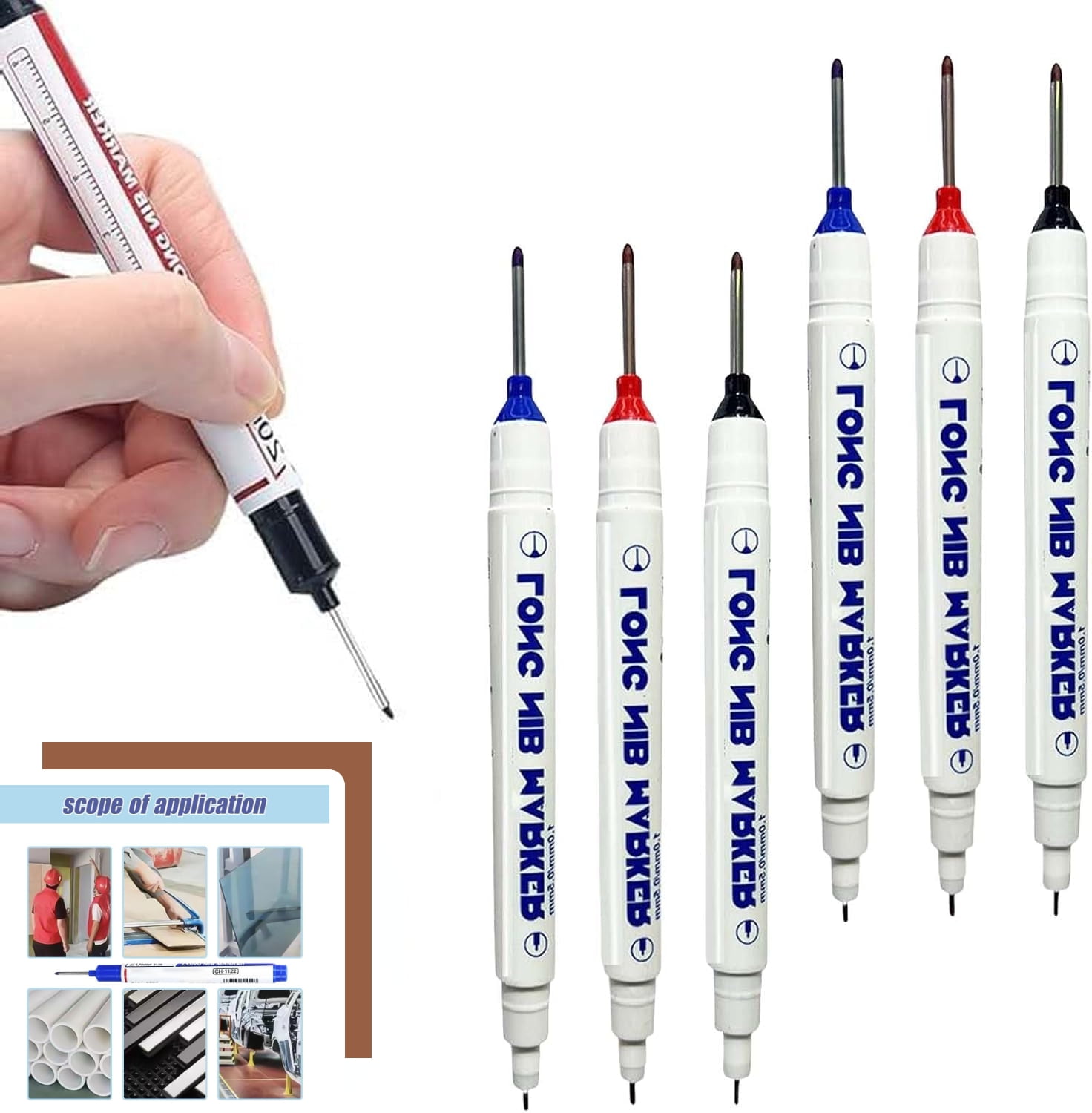 5PCS Long Head Deep Hole Marker Pens, 20mm Deep Reach Markers, Waterproof Construction Markers ...