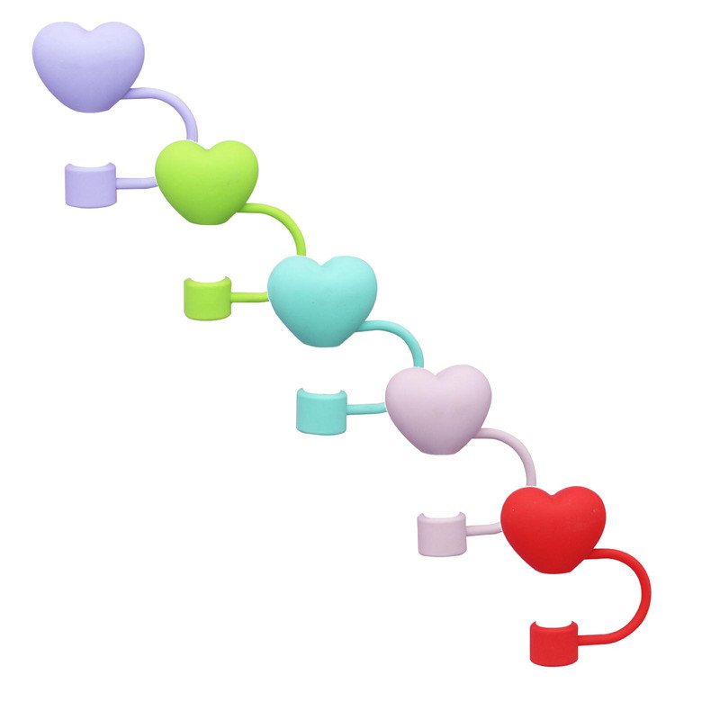5PCS Love Heart Shaped Silicone Straw Covers,10mm 0.4in Stanley Cup ...