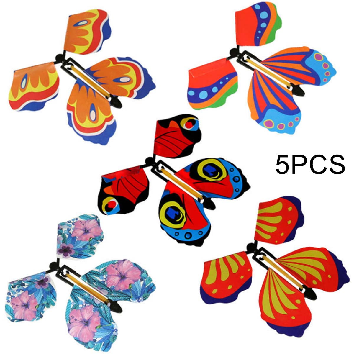 5PCS Magic Flying Butterfly, Fairy Flying Toys Winding Rubber Band Wind ...