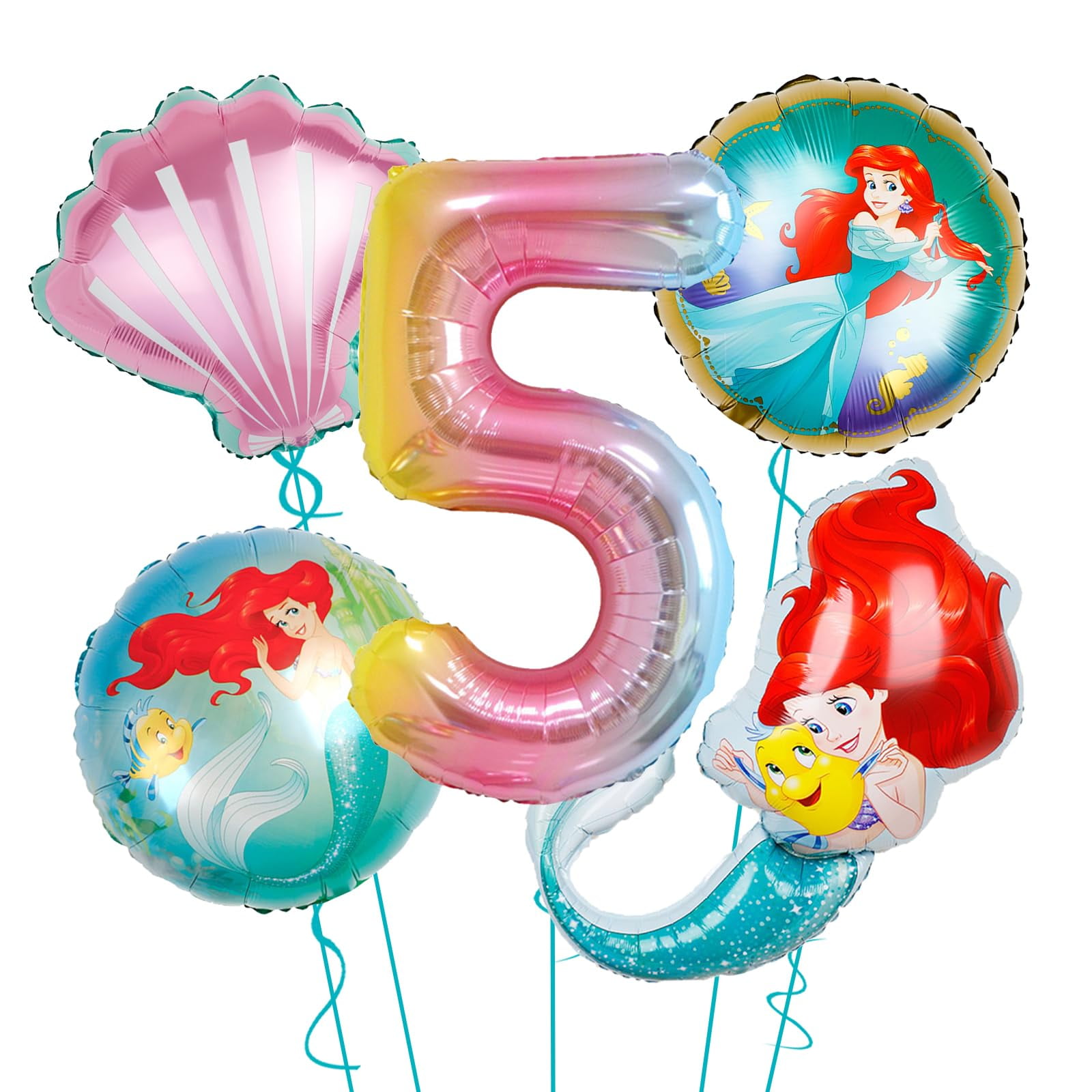 5PCS Mermaid Birthday Decorations, ZS23 Mermaid Foil Balloons for Kids ...
