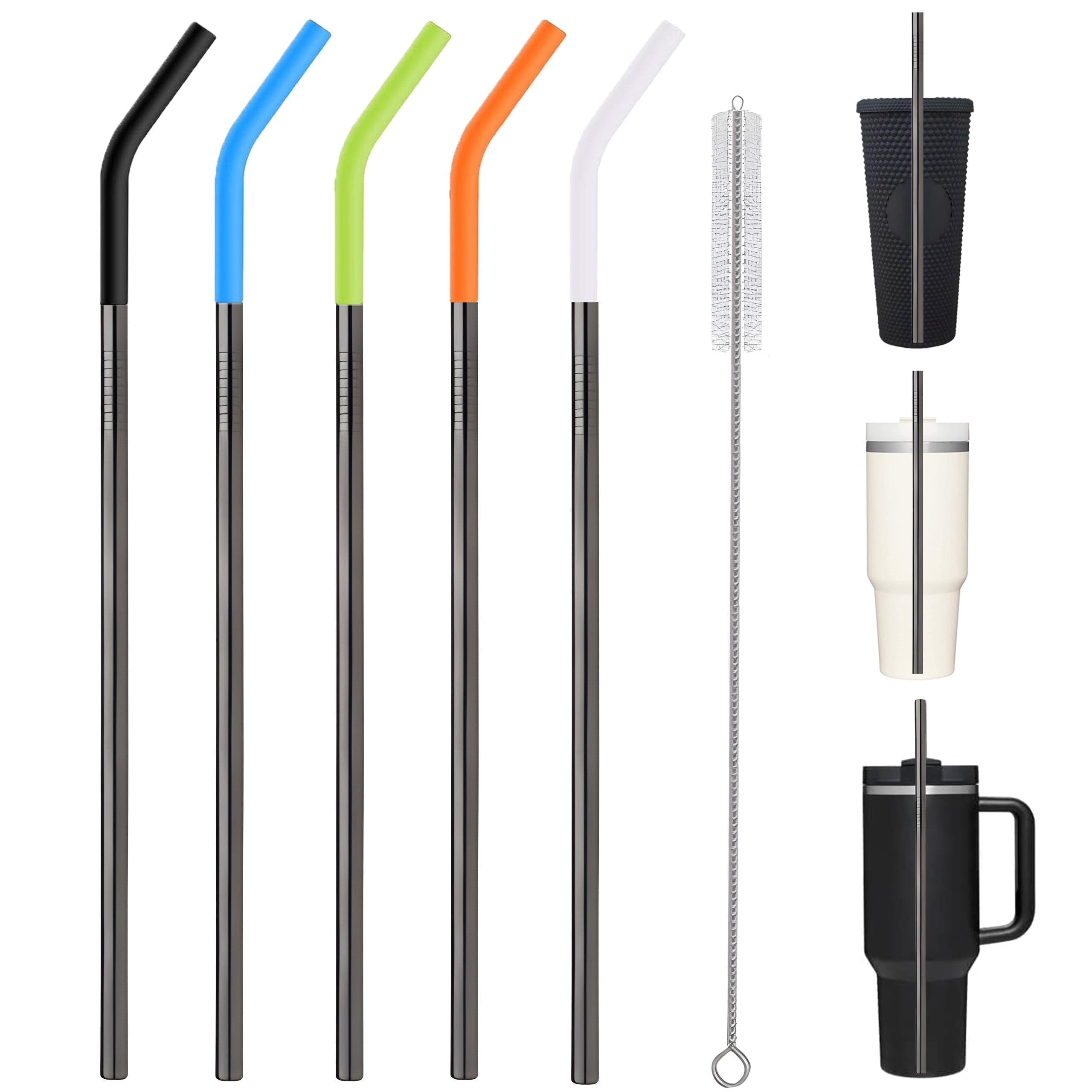 Rizulfey 5PCS Reusable Steel Straws with Silicone Tip & Cleaning Brush ...