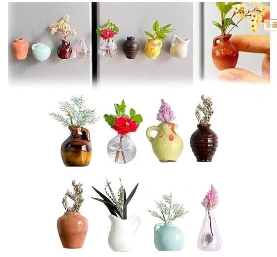 5PCS Mini Vase Magnets for Fridge, 3D Mini Ceramic Vase Magnets, Cute ...