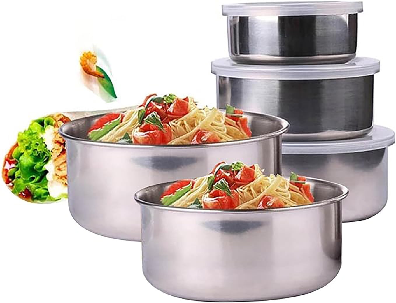 Walmart Stainless Steel Mixing Bowls Set of 5 with Clear Lids - Nesting ...