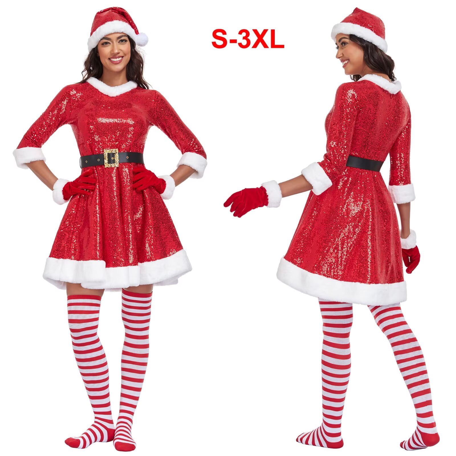 5PCS Mrs Claus Costume for Women Adult Miss Clause Santa Dress Plus ...