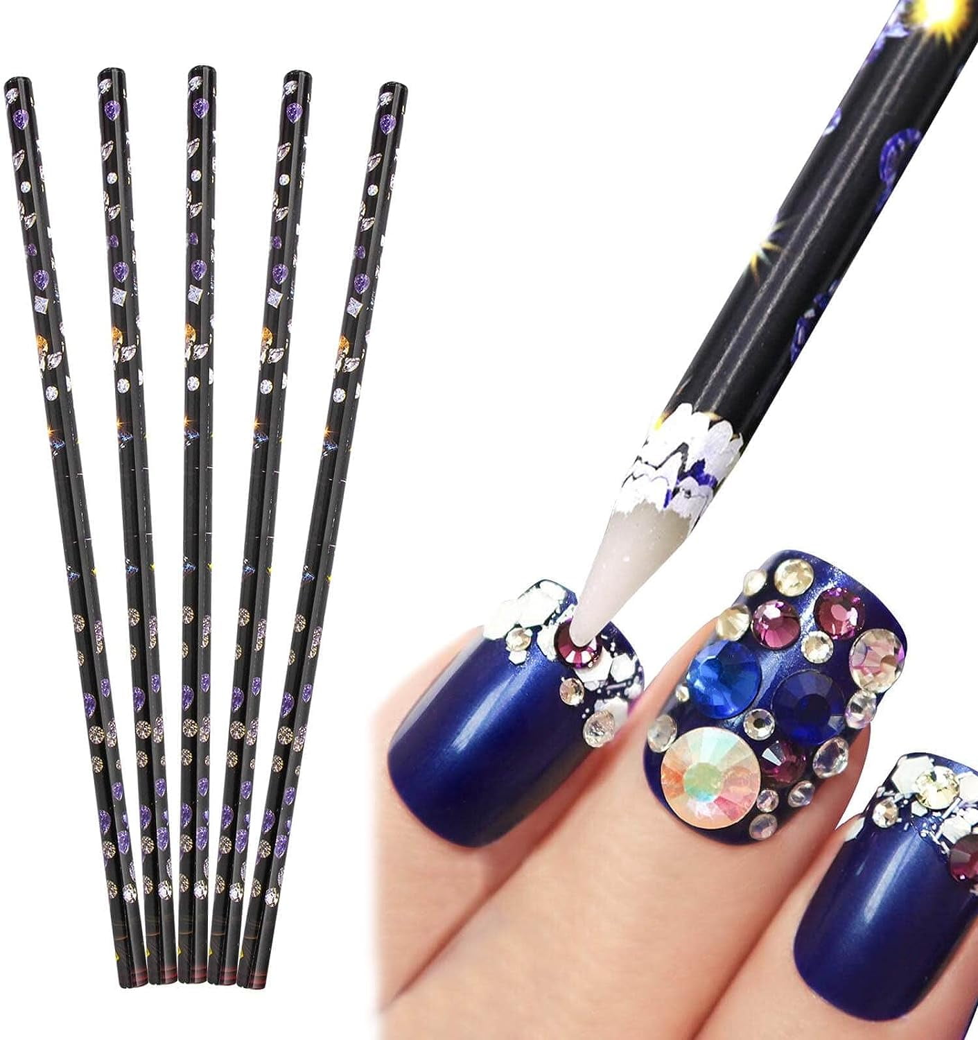 5PCS Nail Rhinestone Pickers, Wax Pencils for Manicure, DIY Hand Nail ...