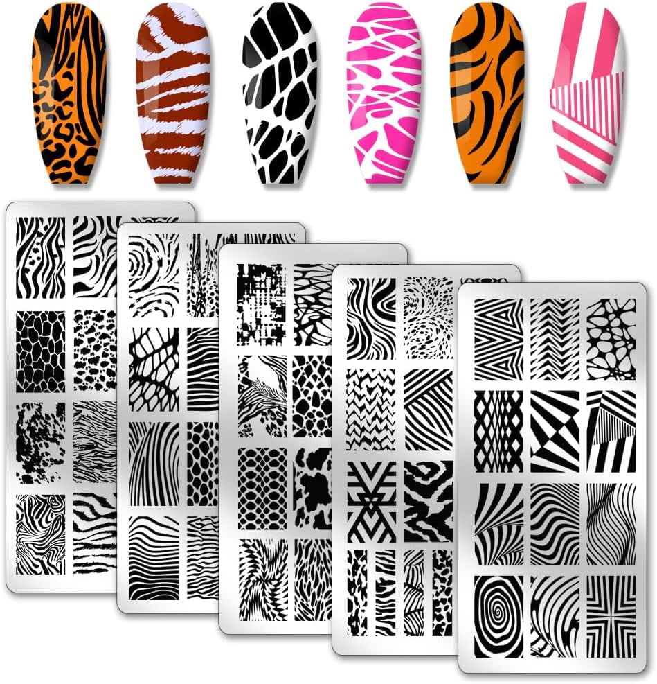5PCS Nail Stamping Plates Animal Texture Print Nail Stamps Nail Art ...
