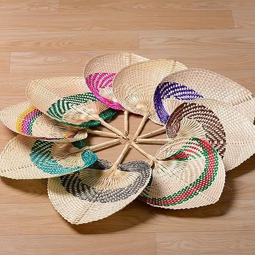 5PCS Natural Raffia Hand Fans Handmade Hand Weaving Fan, Bamboo Fans ...