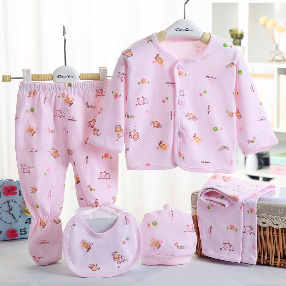 5PCS Newborn 0-3 Months Boys Girls Baby Cotton Clothes Tops Hat Pants Suit Outfit Sets Infant ...