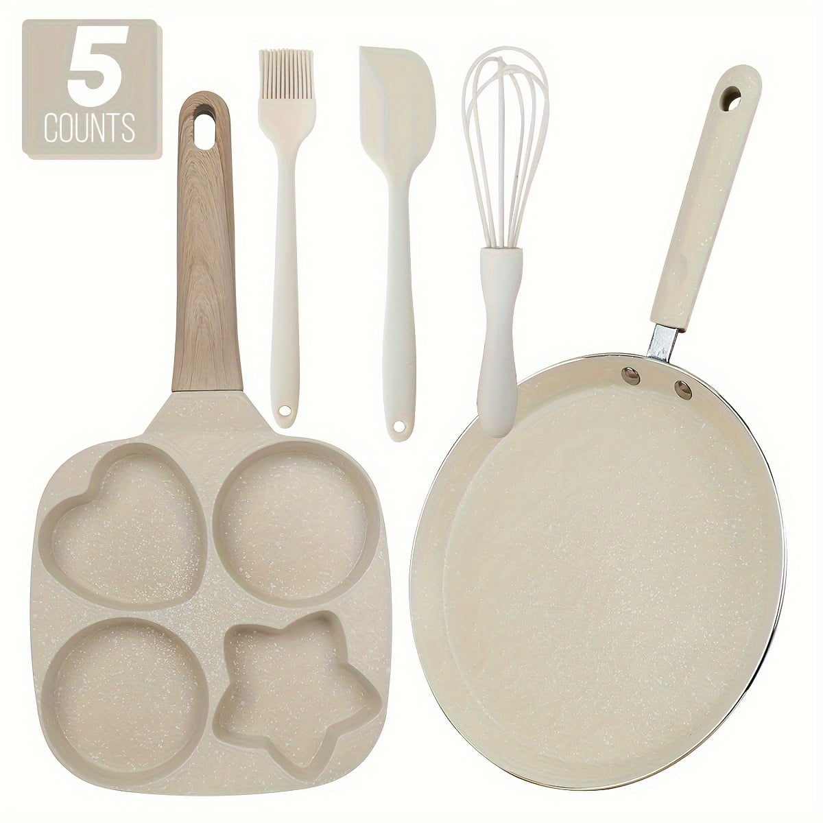 5PCS Non-Stick Aluminum Cookware Set - Off White Egg Frying Pan ...
