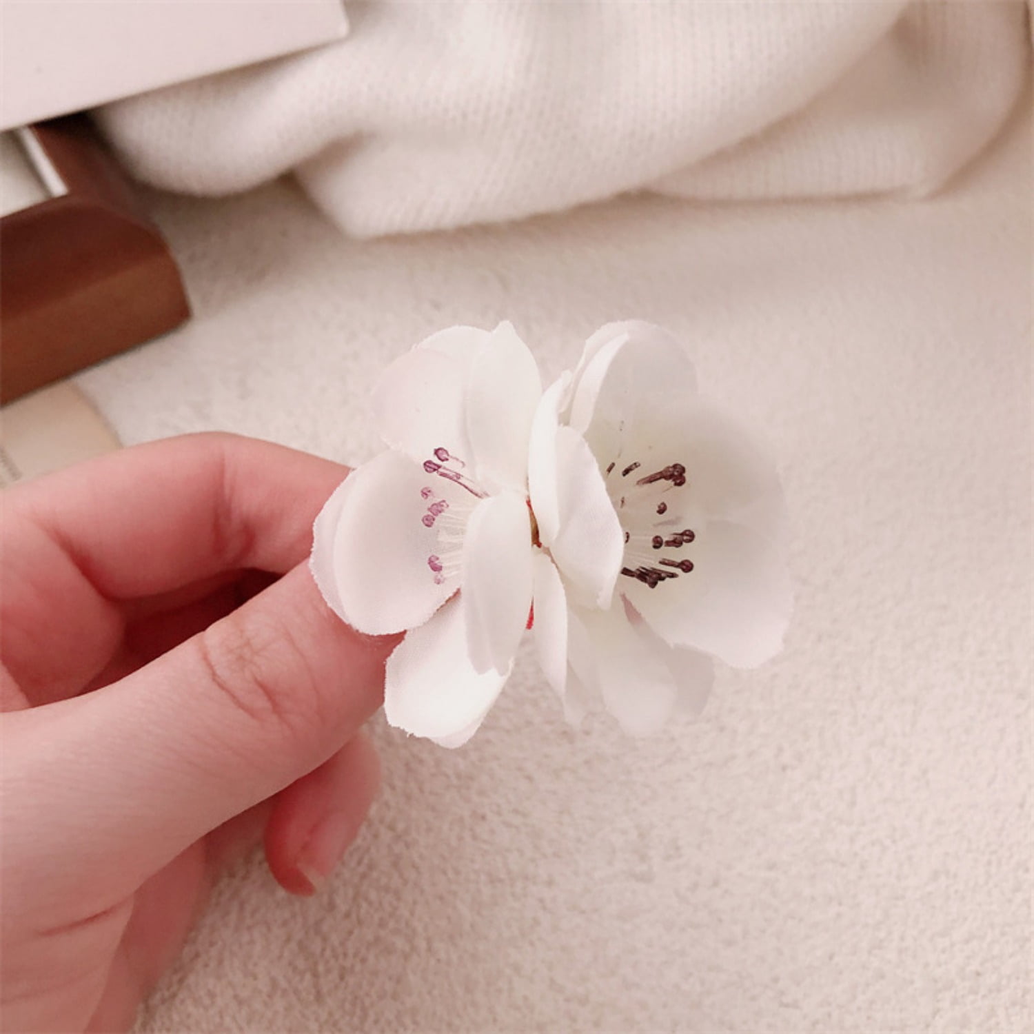5PCS Peach Blossom Hair Clip Fake Flower Duckbill Clip Side Bang ...