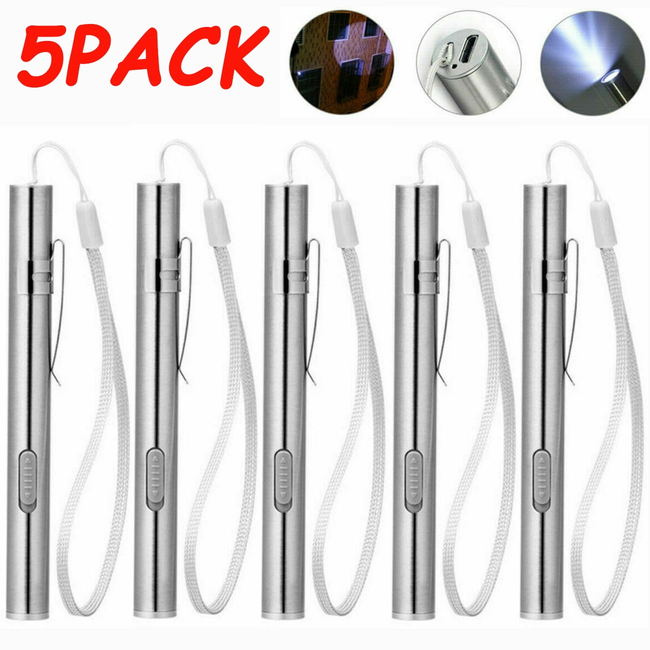 USB Rechargeable LED Penlight Flashlight 5Pack for Outdoor Camping and ...