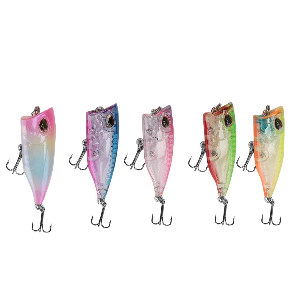 5PCS Plastic Mini Popper Floating Artificial Bait Fishing Lures Fish ...
