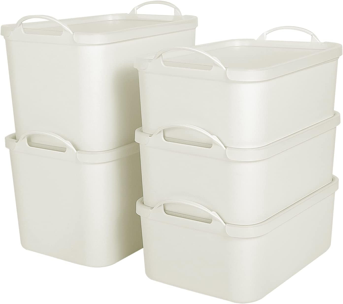 5PCS Plastic Storage Bins Containers with Lids, Large White Storage ...