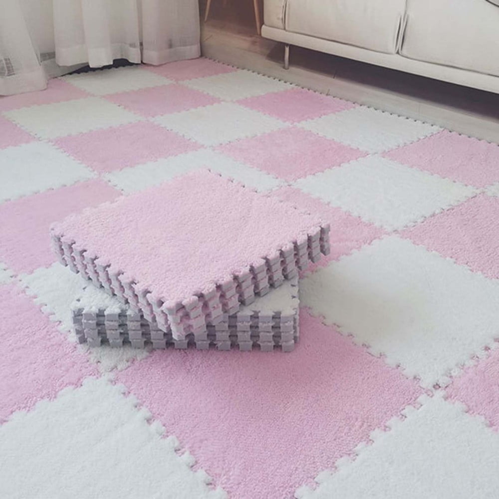 5PCS Plush Puzzle Foam Floor Mat Plush Area Rug Interlocking Floor ...