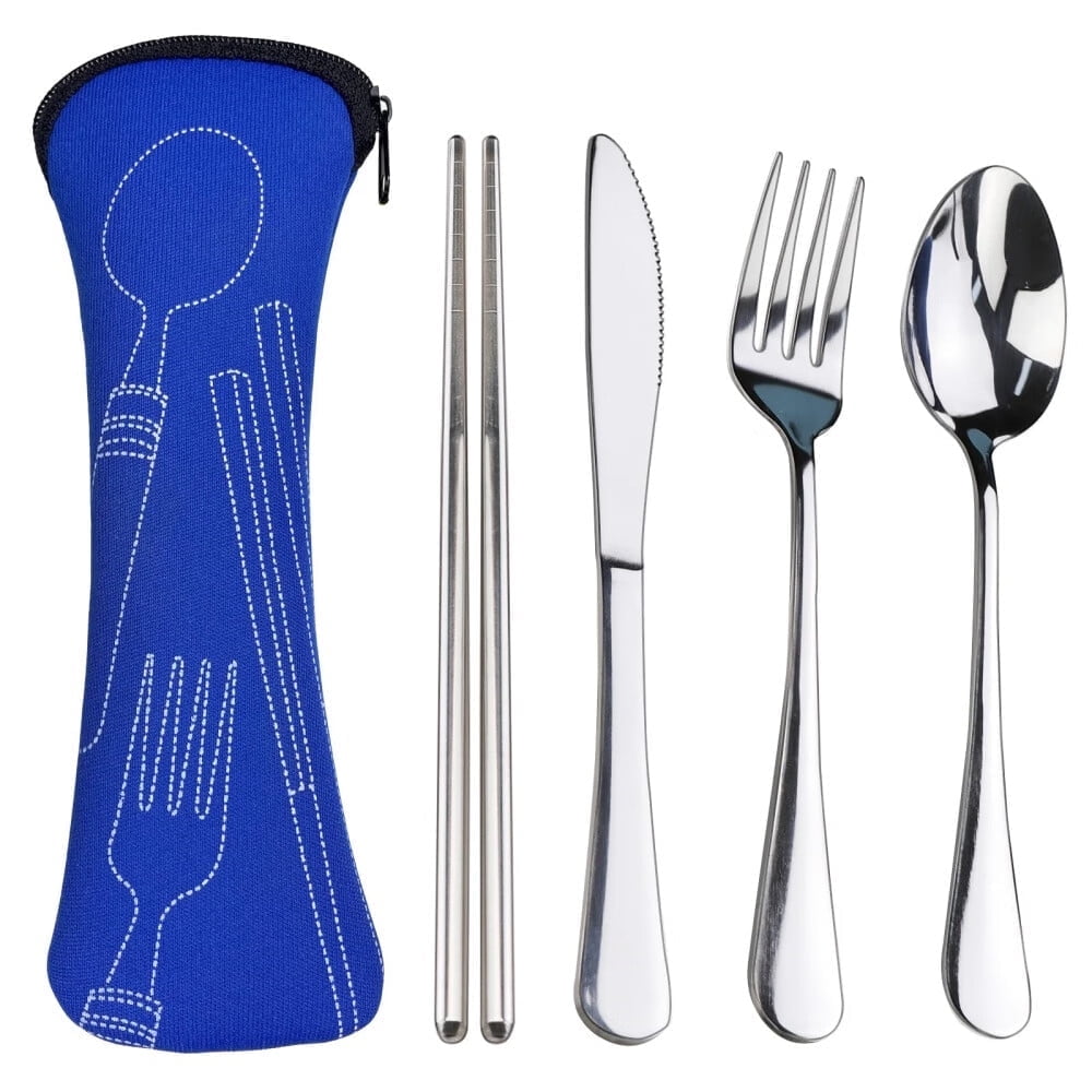 5PCS Portable Silverware Set with Case,Travel Camping Utensils Set ...