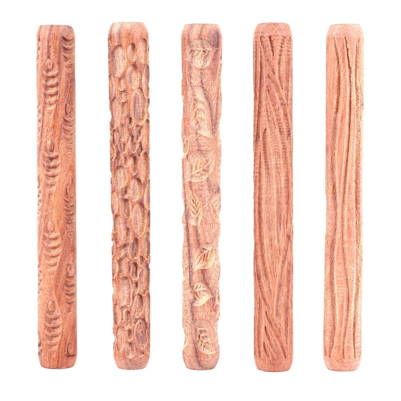 5PCS Pottery Tools Wood Hand Rollers for Clay Clay Stamp Clay Pattern ...
