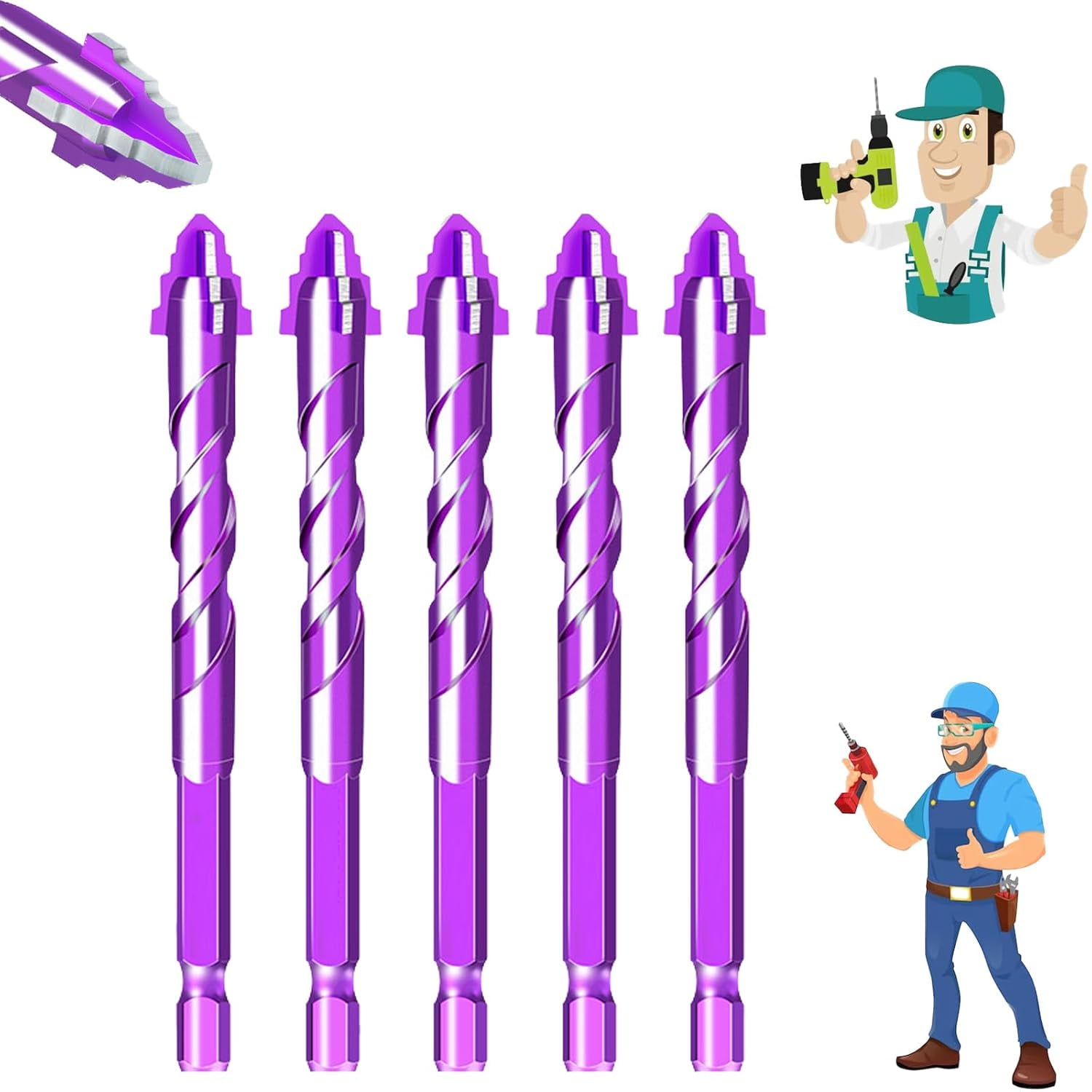 5PCS Premium 4-Flute Drill Bit Set, Four Blade Serrated Eccentric Drill ...