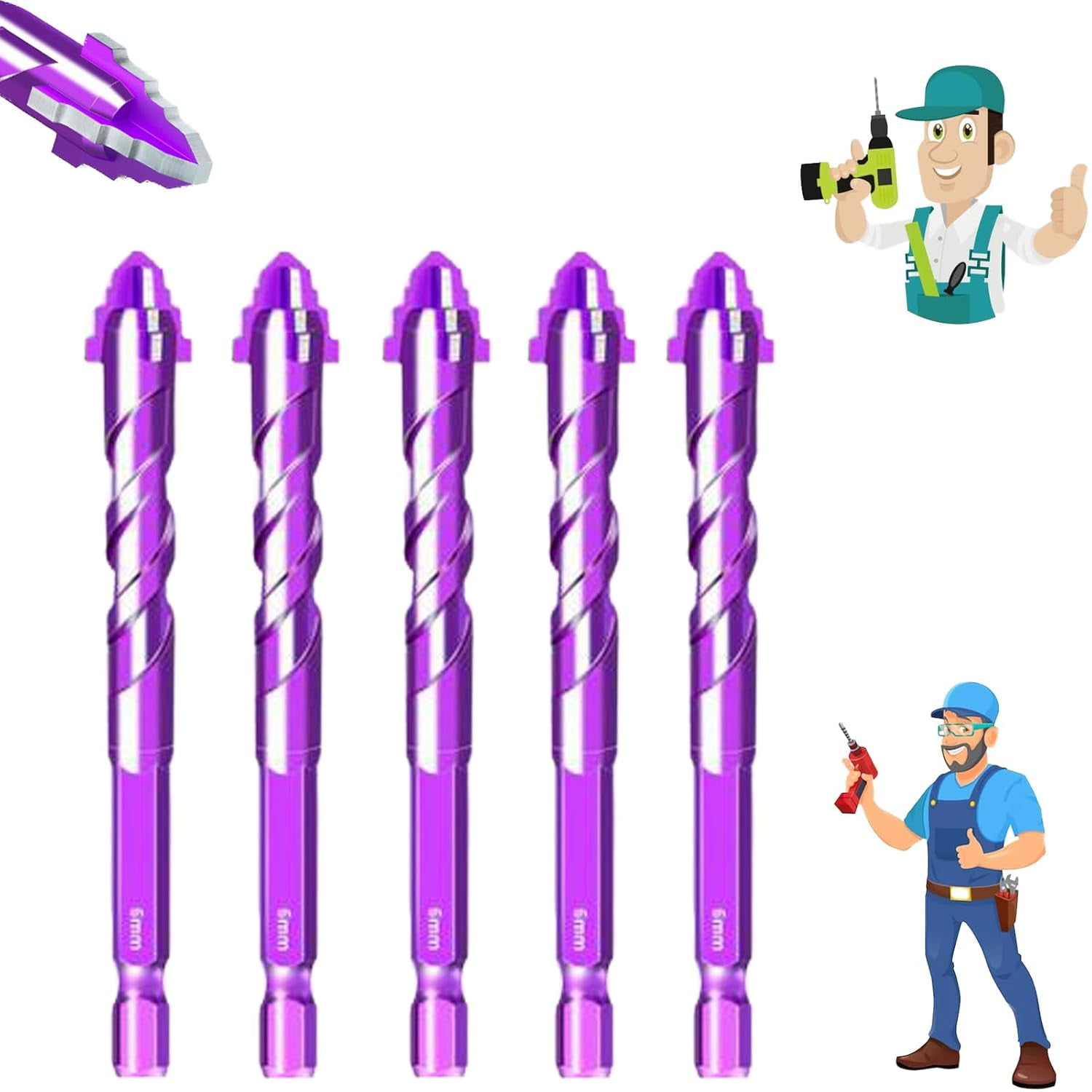 5PCS Premium 4-Flute Drill Bit Set, Four Blade Serrated Eccentric Drill ...