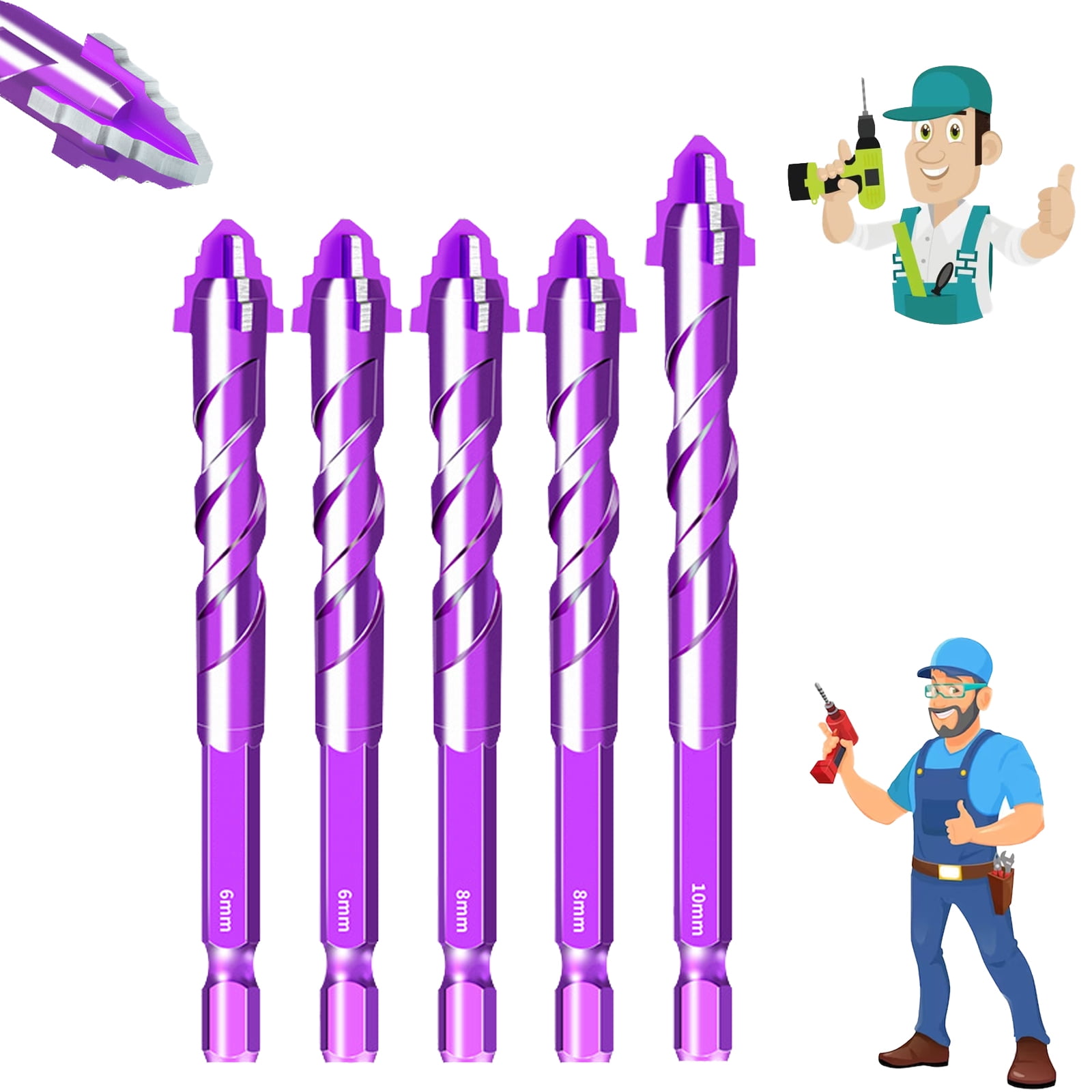 5PCS Premium 4-Flute Drill Bit Set, Four Blade Serrated Eccentric Drill ...