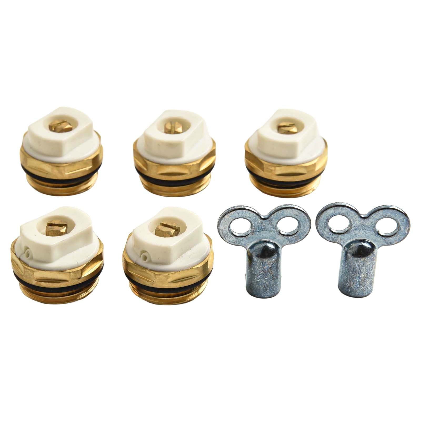 5PCS Radiator Vent Valves With 2Key Brass Manual Bleeder Valve Exhaust ...