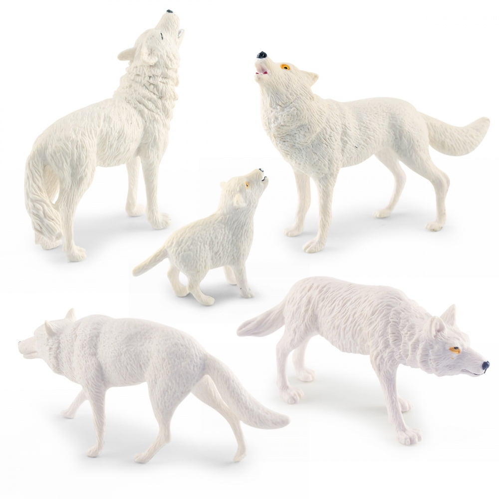 5PCS Realistic Animal Figures,Arctic wolf Family Figurines,Hand ...