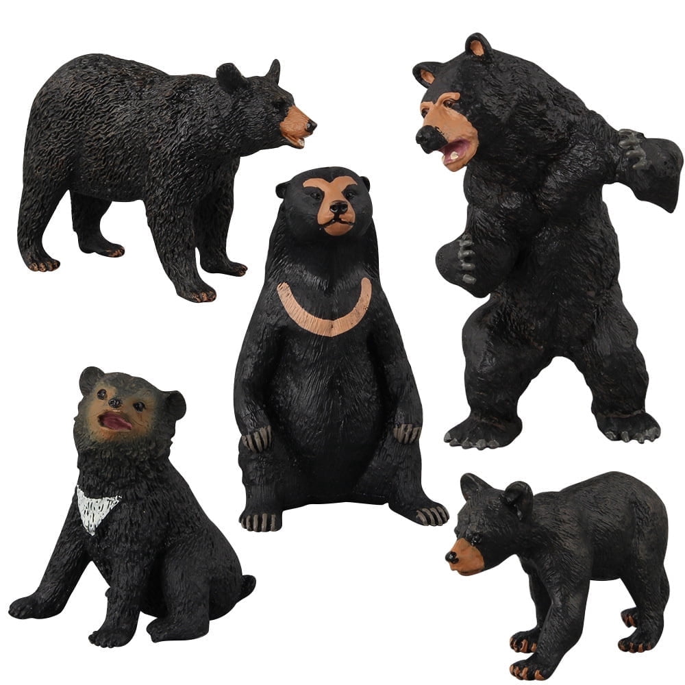 5PCS Realistic Animal Figures,Black Bear Family Figurines,Hand Painting ...