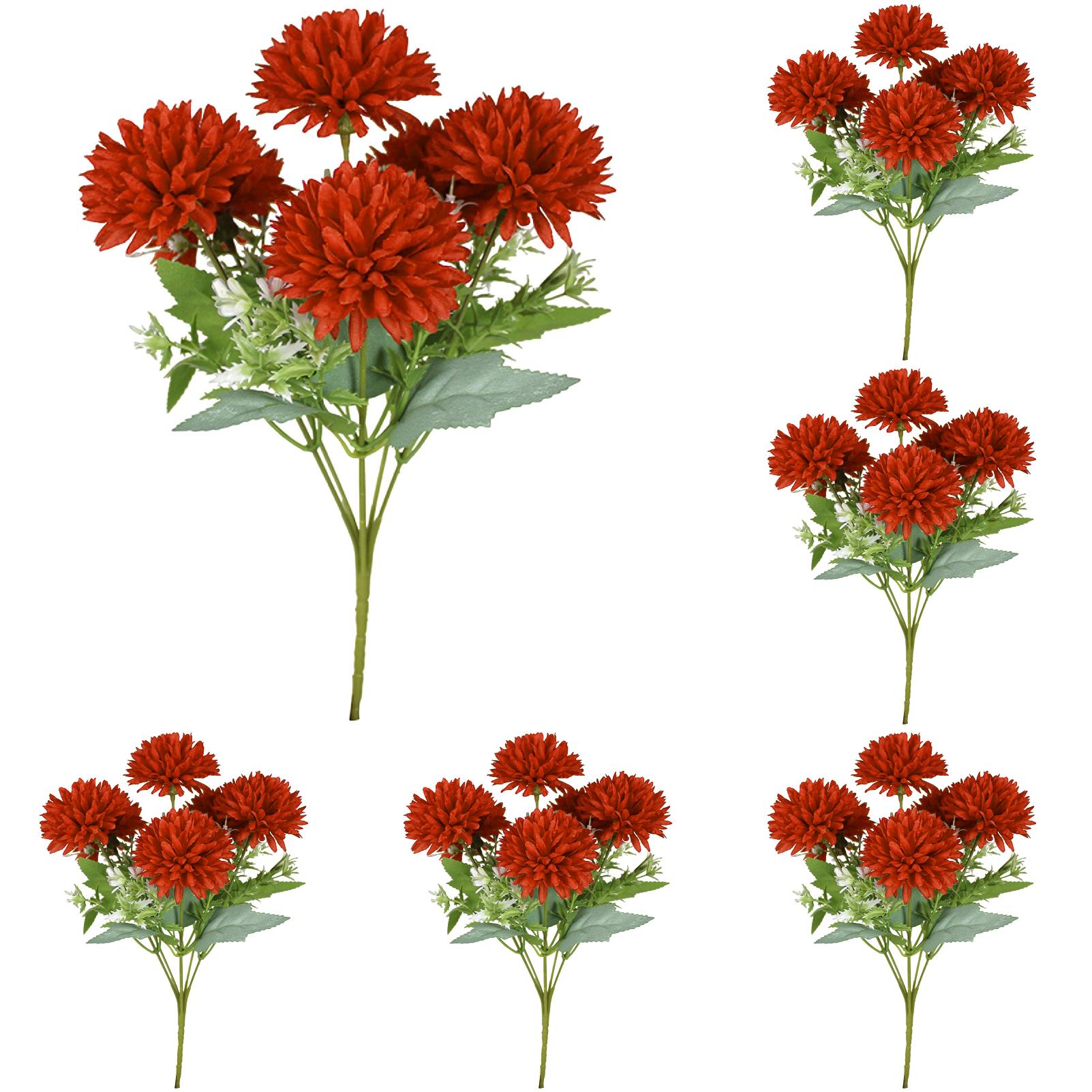 5PCS Red Artificial Chrysanthemum Flowers – Silk Fall Mums for Home ...