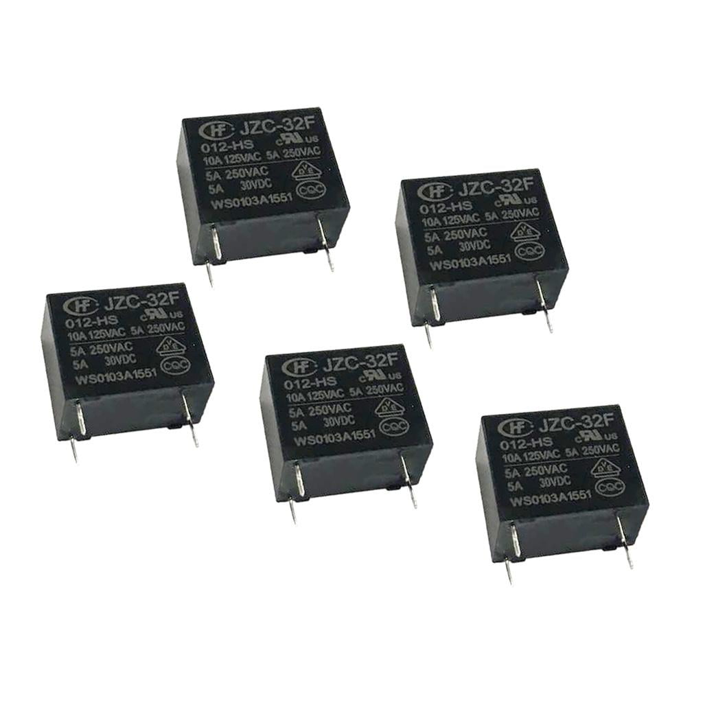 5PCS Relays DC 12V 5A 250VAC/30VDC 10A 125VAC Power Relay NO Black ...