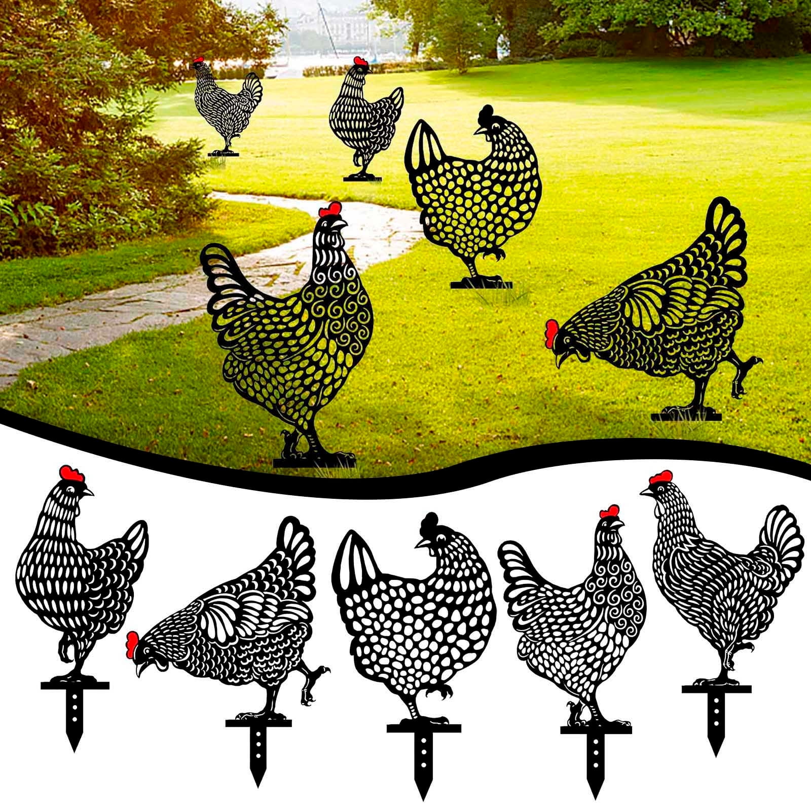5PCS Rooster Garden Stakes - 13 Inch Chicken Silhouette Yard Art ...