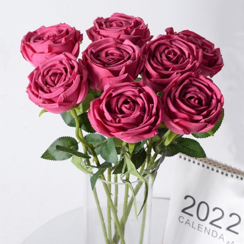 5PCS Rose Artificial Flower, Single Stem Fake Flowers Bridal Wedding ...