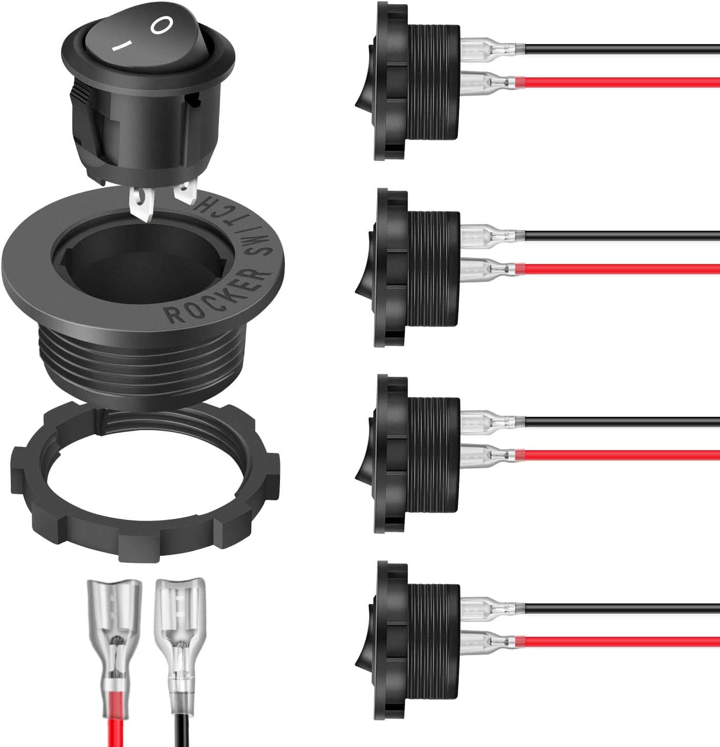 5PCS Round Rocker Switches w/Wiring Harness SPST Switch Holder 20mm ...