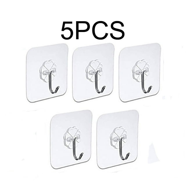 5PCS Self Adhesive Wall Hooks Heavy Duty Wall Hook Transparent Stick on ...