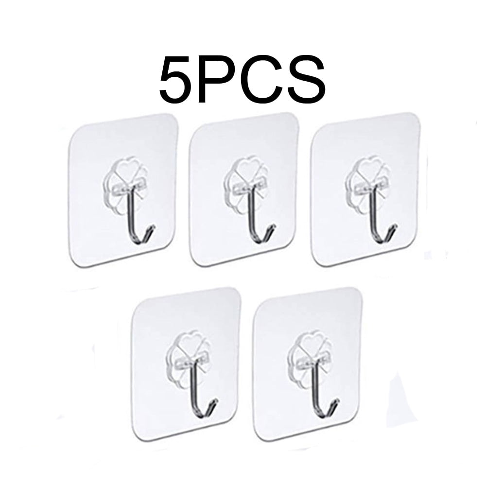PLGEBR 5PCS Self Adhesive Wall Hooks Heavy Duty Wall Hook Transparent ...