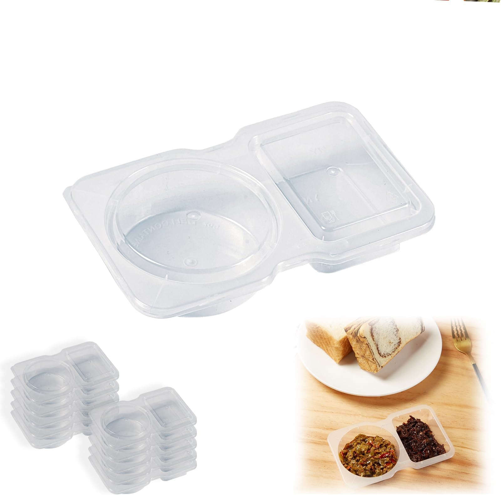 5PCS Sets Condiment Container with Lid, Disposable Double Compartment ...