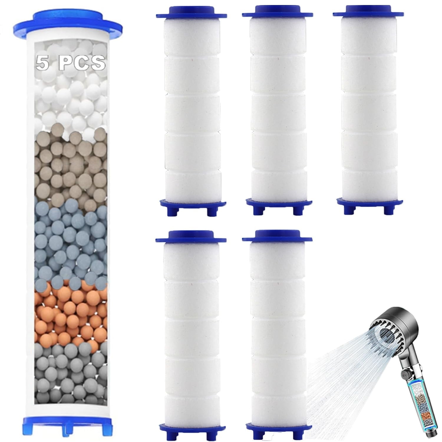 5PCS Shower Filter for Shower Head PP Cotton Replacement Cartridge, 7 x ...