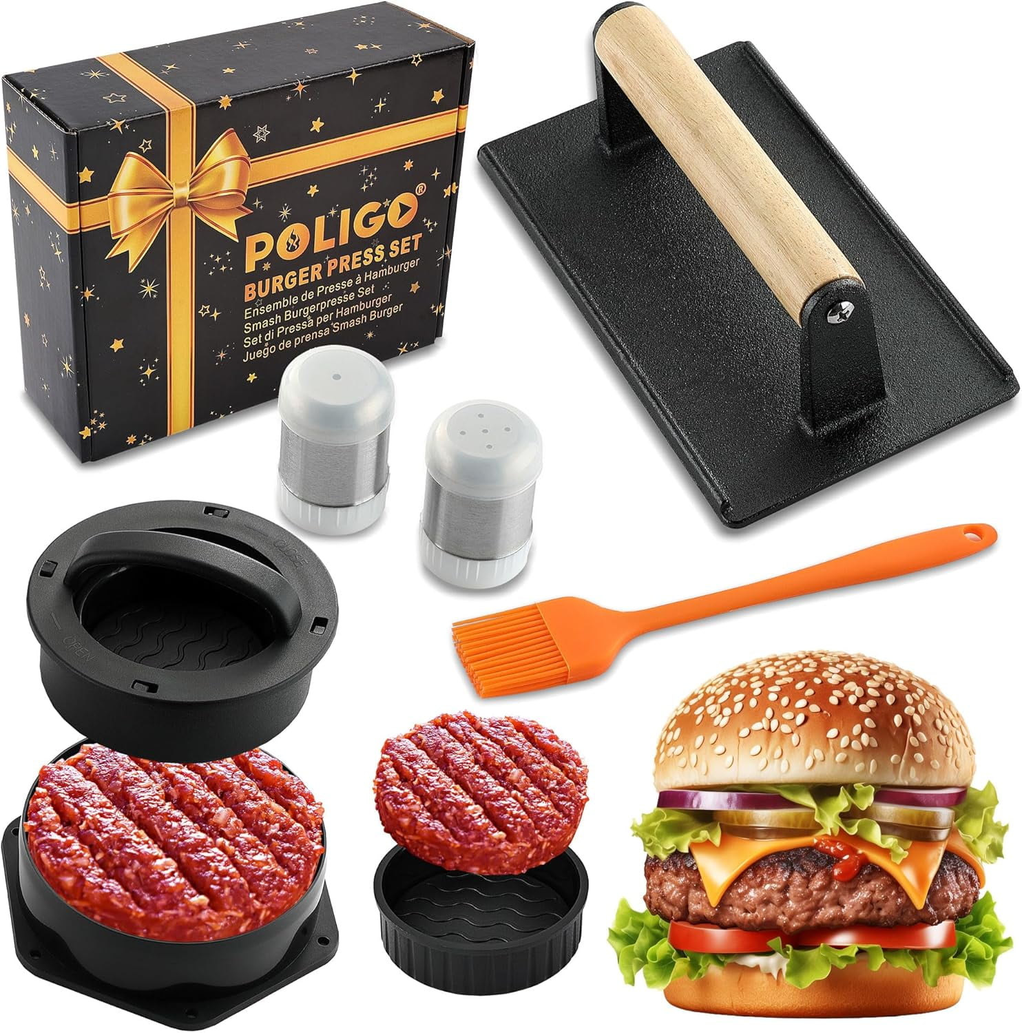 5PCS Smash Burger Press Kit - 4 in 1 Hamburger Patty Storage Containers ...